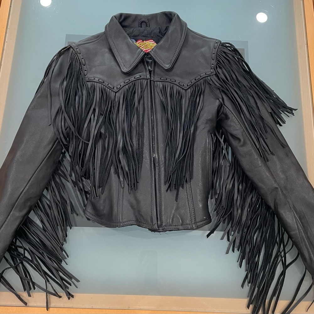 Ez Rider Black Quilted Leather Fringe Motorcycle Jack… - Gem